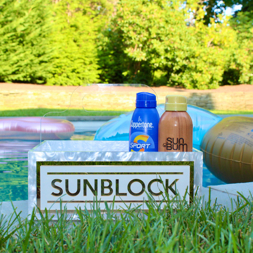 Porter Acrylic Sunblock Caddy - White & Gold – Current Home NY